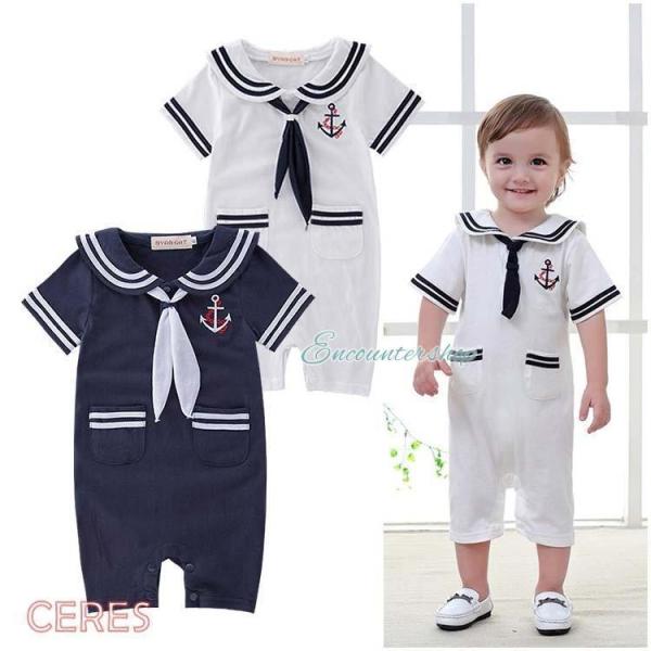 【製品仕様】■商品名ベビー服 夏 半袖 マリン セーラー カバーオール ロンパース 男の子 女の子 70 80 90 95 100■商品説明セーラーカラーが可愛い夏服ロンパース。男の子でも女の子でも。デイリーでもフォーマルにも着れる、頼れる...