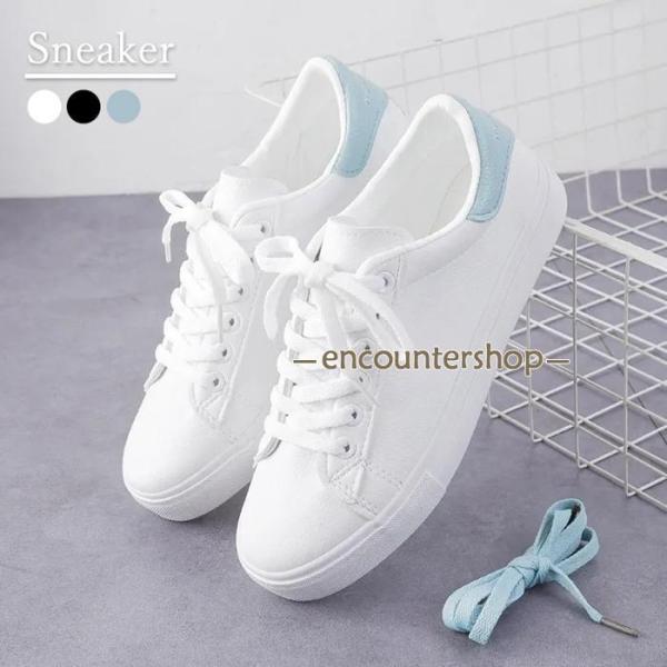 スニーカー レディース レースアップ シューズ ローカット 靴 履きやすい フラットシューズ カジュアル 無地 シンプル 可愛い ファッション 新作 春 夏 秋【品　番】mingjiang01【カラー】ホワイト、ブラック、ブルー【サイズ】3...