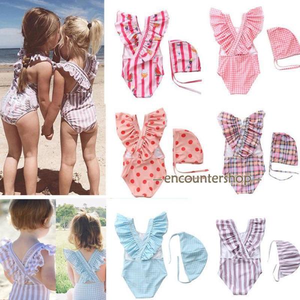 フリルが女の子らしくてキュートなレオタードタイプの水着です。バックスタイルも可愛いですよ◎素材：ポリエステルセット内容：2点セット（帽子付き）製作元 中国(チャイナ)水着の取り扱いご注意◆濡れたまたビニール袋に密封し長時間放置しますと色移り...