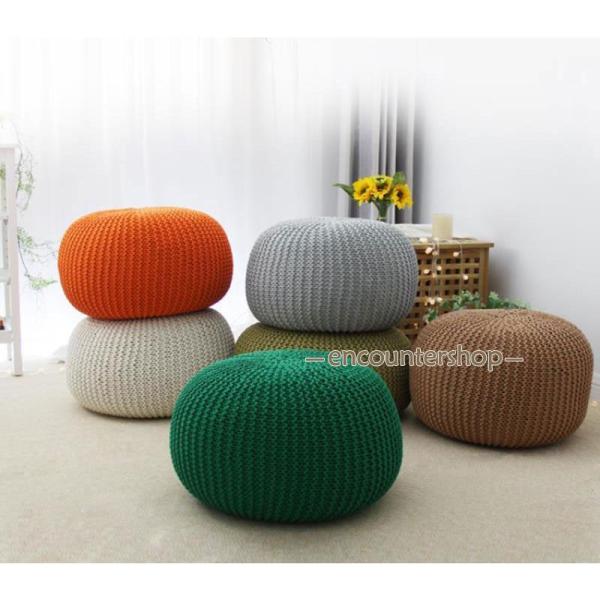 商品名:プフ 丸形クッション クッションチェア ニットプフ クッション 丸 オットマン スツール フロアスツール 床 座る 丸クッション 円 一人暮らし おしゃれ 韓国インテリア クッションチェアー クッションテーブル 小タイプ 全6色  ...