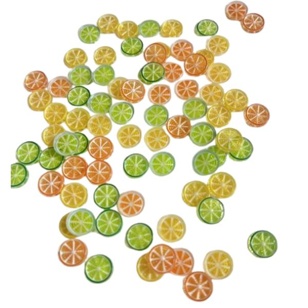 ミニチュア ドールハウスレモン ライム グレープフルーツ スライス 10個(3種類)  ミックス レジンセット内容：10個（種類はランダムになります）材料：プラスチックサイズ：約13 x 7 x 2mmミニチュアレモンスライスは、ドールハウ...