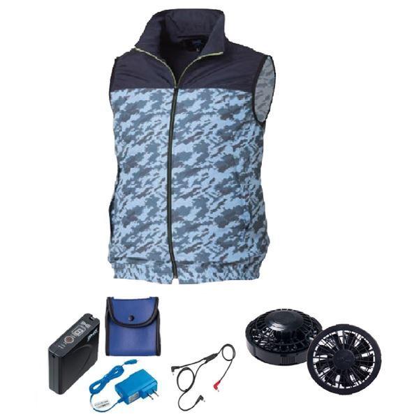 KU92020 空調服 R ポリエステル製 カジュアルベスト FAN2200B・RD9261・LISUPER1セット ブラック×サンドカモ 4L 黒 KU92020 空調服 R ポリエステル製 カジュアルベスト FAN2200B・RD9261