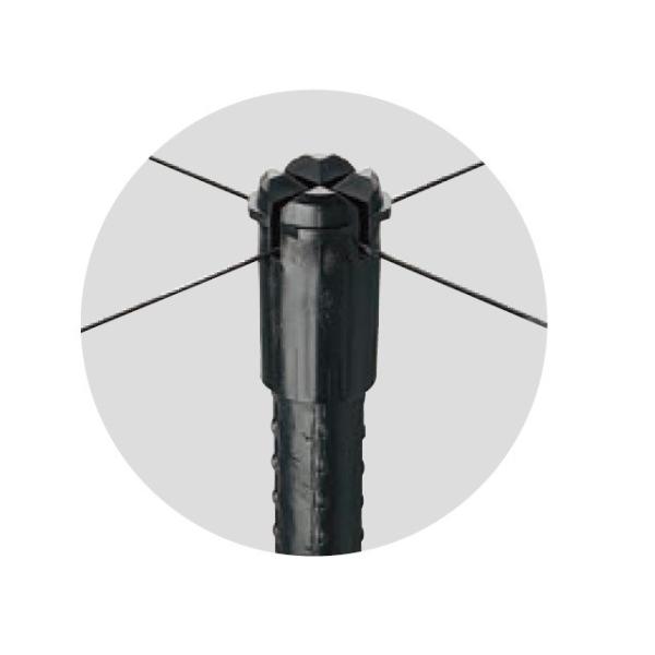 ● 支柱の頭部に取り付ける枝受材です。● 取付・取りはずしができます。● 軽くて丈夫、取り扱いも簡単です。● 農薬・肥料に強く、腐蝕の心配がありません。 ＊＊積水樹脂●イボ竹・若竹専用となりますので、それ以外の鋼管竹には適用しておりません＊＊