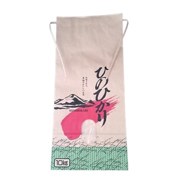 クラフト ひも付 角底。２層により耐久性も抜群。口を閉じる際は、紐で結ぶだけ。中身が見えるように窓付き。自然環境にも優しい米袋です。米袋のみの商品です