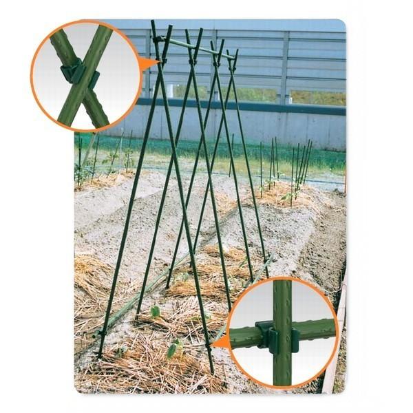 ●ガーデニング支柱にマッチしたダークグリーン色●面倒な紐結びもなくワンタッチで固定できる。●支柱同士を自由な角度で固定できる。●異形サイズとの組み合わせが自由