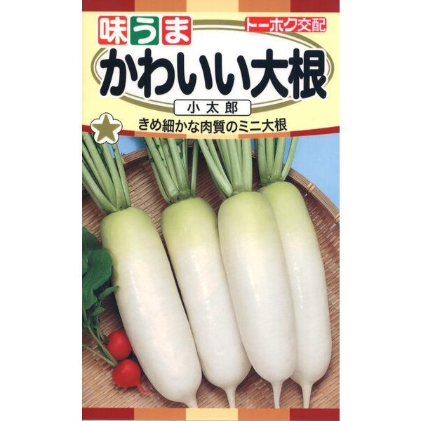 ダイコンの種　きめ細かな肉質のミニ大根　早くから収穫でき、煮物やサラダに利用できます　生産地：ニュージーランド　発芽率：85%以上　内容量：3ml