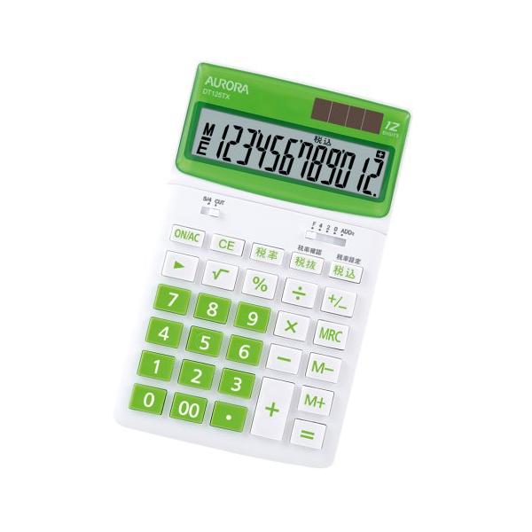 電卓グリーン/-/DT125TX-G・Color:グリーン・パッケージ個数:1・W90×D22×H150mm・12桁卓上タイプ・税計算機能付き・材質 本体ABS樹脂・W90×D22×H150mm