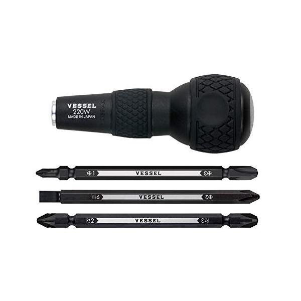 差替ドライバーセットブラック/-/220W-3・Style:差替ドライバーセット・パッケージ個数:1・セット内容:ボールグリップ、差替ビット:+1/+3 +2/-6 PZ2/PZ3…各1本・ボールグリップ 柄径:41mm 全長:100mm ...