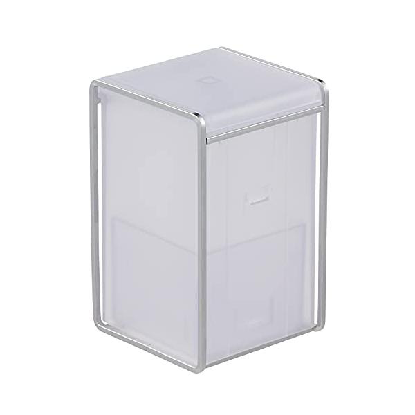 シルバー/75×75×120mm/B00368・パッケージ個数:1・バラついて散らかりがちなフロスを衛生的にすっきりと収納できます。・50本程度の大容量フロスを収納。綿棒や歯間ブラシにも使えます。・フタを上に引き上げるポップアップ式なので中...