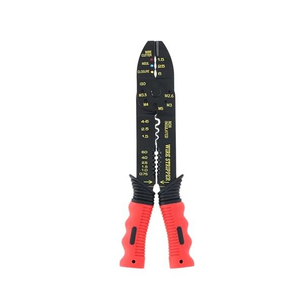 裸・絶縁端子両用ブラック×レッド/-/DP-1・パッケージ個数:1・電線の切断に鉄線や銅線等には使用しないでください。・裸端子・絶縁端子の圧着に・ネジ・ボルトの切断に、ワイヤーストリッパーに・材質/本体:スチール 、グリップ:熱可塑性ゴム・...