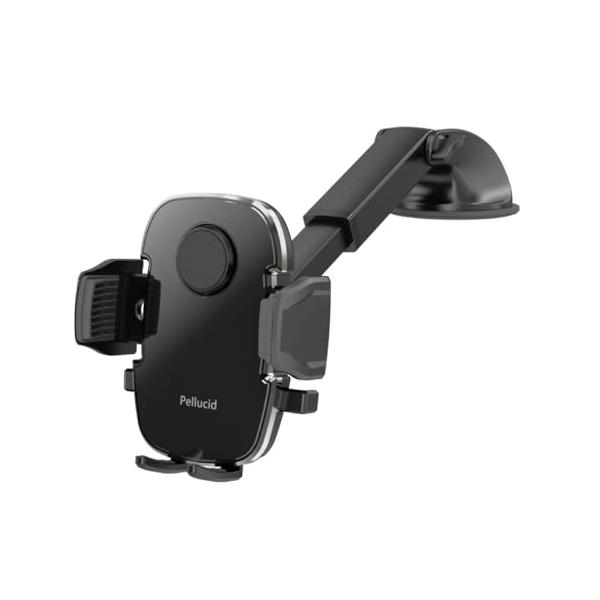 ダッシュボード強力吸盤ロングアーム取付ブラック/-/PPH2108・Style:ダッシュボード強力吸盤ロングアーム取付・パッケージ個数:1・スマホを押し当てるだけのワンタッチホールド式スマホホルダー 手帳型ケース対応・サイドレバーを少し押す...