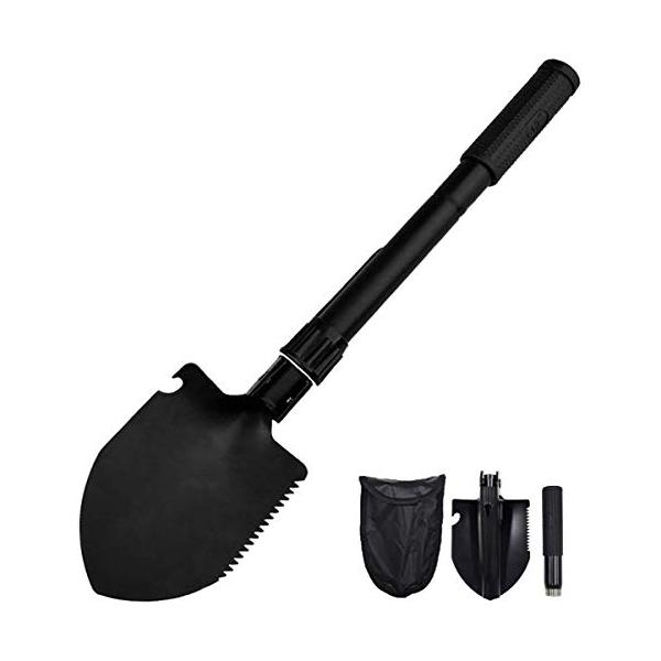 ブラック/全長41cm/7334・パッケージ個数:1・サイズ使用時:全長410mm・収納時:120*190*70mm。 素材カーボンスチール・ラバー 付属・・・収納バッグ付き・90度に折り曲げてクワ・ツルハシ、180度で固定してバール、また...