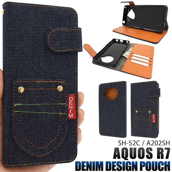 AQUOSR7SH-52C/A202SH用ポケットデニムデザイン手帳型ケースデニムデザインの手帳型ケース。衝撃やキズなどからスマホを守ります。内部ケースはソフトケースのため、着脱が簡単です。男女どちらでもお使いいただける、スタイリッシュなデ...