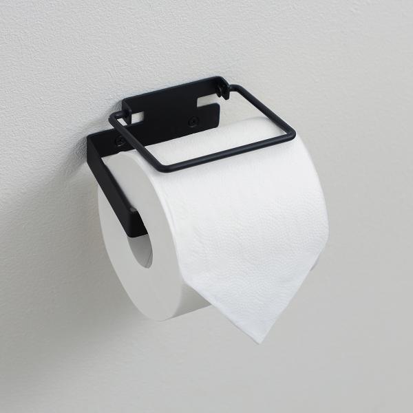 細いフレーム状の押さえのついた、シンプルなデザインのトイレットペーパーホルダーです。