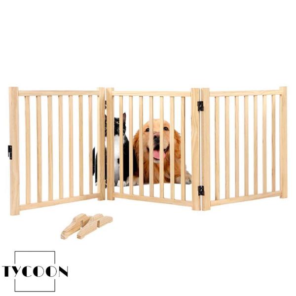 【木製犬用ゲート】：100％天然パイン材で作られており、木は変形やひび割れが起こりにくく、構造がしっかりしていて耐久性があります。【折りたたみ可能】：フェンスは耐久性のある360°ヒンジで接続されています。 フェンスを使用しないときは、簡単...
