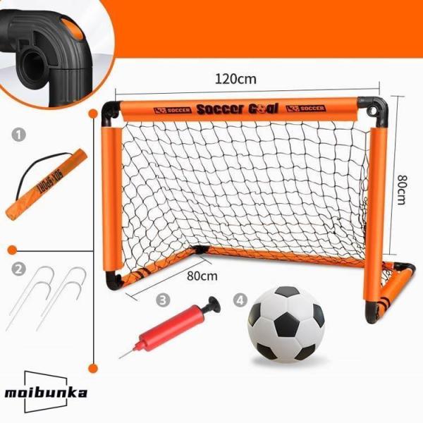 5点セット内容物：サッカーゴール、収納バッグ、固定用ステンレスのペグ（4本）、ポンプ、サッカーボール     ※サイズ表の実寸法は商品によって1-3cm程度の誤差がある場合がございます。