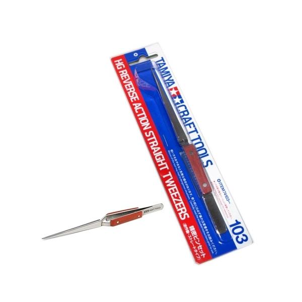 精密ピンセット 逆作動・ストレートタイプ (103)　タミヤ模型タミヤ模型 通常のピンセットとは逆にグリップ部分を握ると先端部が開き離すと先端部が閉じますモノをつまんだ状態で保持できるため細かい作業を長時間する場合にも手が疲れにくく簡易バイ...