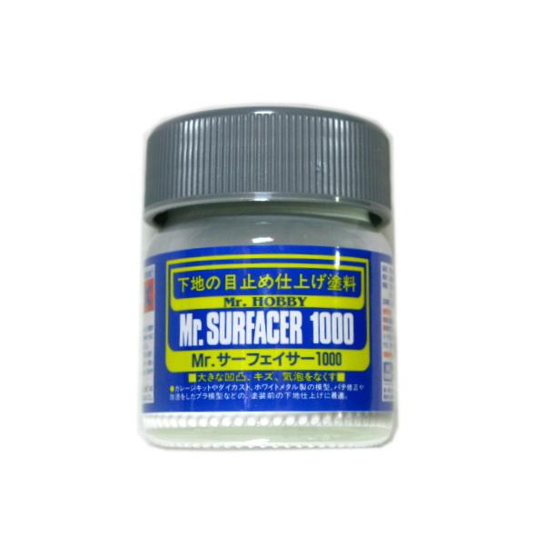 Mr.サーフェイサー 1000 [下地の目止め仕上げ塗料] GSIクレオスGSIクレオス Mr.HOBBYNET：40ml成分：合成樹脂(アクリル) 有機溶剤 顔料塗り面積：0.4平方m (2回塗)大きな凸凹、キズ、気泡を無くす模型、塗装前...