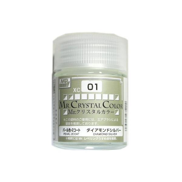 Mr.クリスタルカラー （XC01） ダイヤモンドシルバー  [油性塗料]　GSIクレオスMr.カラー超微粒子！パールカラー合成樹脂（アクリル）塗料正味量：18ml塗り面積：0.2平方m（3回塗り）プラモ、模型、工作他　アクセサリーの製作な...