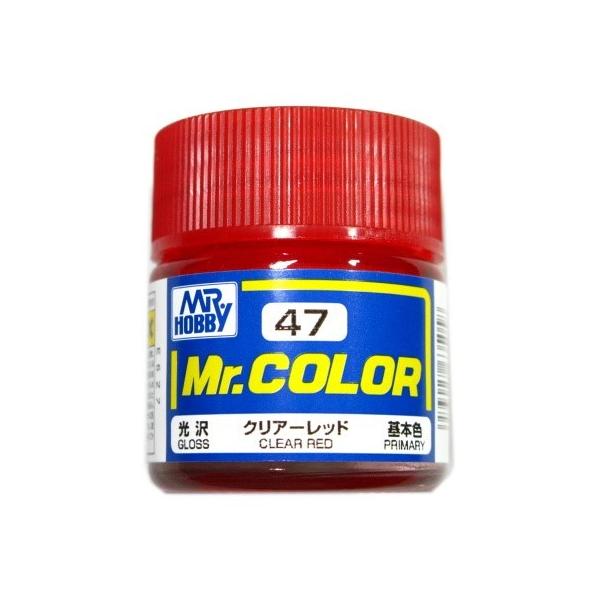 Mr.カラー (47) クリアーレッド 基本色　光沢　Mr.COLOR GSIクレオスGSIクレオス Mr.カラー合成樹脂（アクリル）塗料正味量＝１０ｍｌ塗り面積＝０．１１平方メートル（３回塗り）プラモ、模型、工作他幅広く塗装にご使用頂けま...