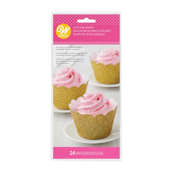 底面φ5cmのカップケーキに巻いて華やかに飾ることができるゴールドのラッピンググッズ。24枚入り。