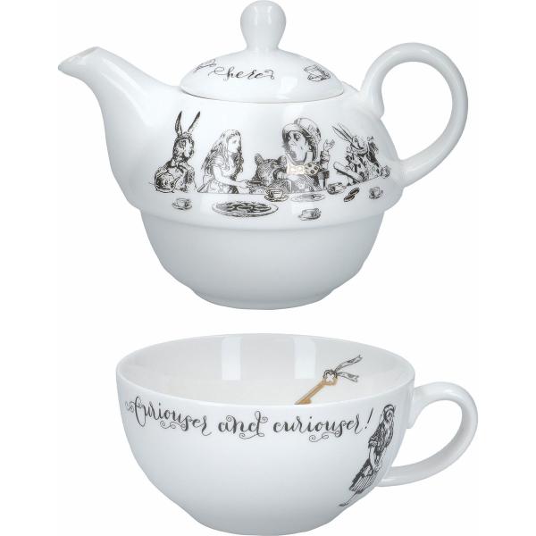 V&amp;Aアリス・イン・ワンダーランドの「Tea for One」ティーポットとカップセットは、くつろいでリラックスするのに必要なすべてが揃っています。ミニチュアのファインチャイナティーポットは、広いリムのついたティーカップの中にきちん...