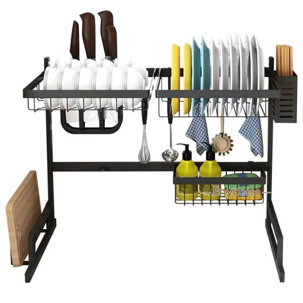 ・素材：ステンレス鋼・サイズ：約 幅65*高さ51*奥行32cm・パッケージ重量：4.23kg・色：ブラック・最大耐荷重：50kg・パッケージ内容：プレートラック*1、カップラック*1、ディープバスケット1、ナイフホルダー*1、箸入れ*1、...