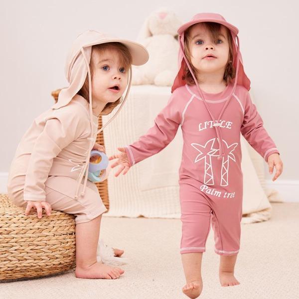 キッズ　長袖ラッシュガードかわいい　ベビー水着お子様を日焼けから守るカワイイパーカーです♪こちらは、全身を守ってくれるつなぎタイプの水着となっています。プールや海で目立ちそうなカラーで、とってもおしゃれ。小さなお子さんの肌への負担が心配なお...