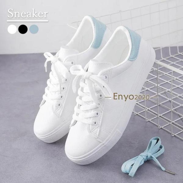 スニーカー レディース レースアップ シューズ ローカット 靴 履きやすい フラットシューズ カジュアル 無地 シンプル 可愛い ファッション 新作 春 夏 秋mingjiang01【カラー】ホワイト、ブラック、ブルー【サイズ】35（22....