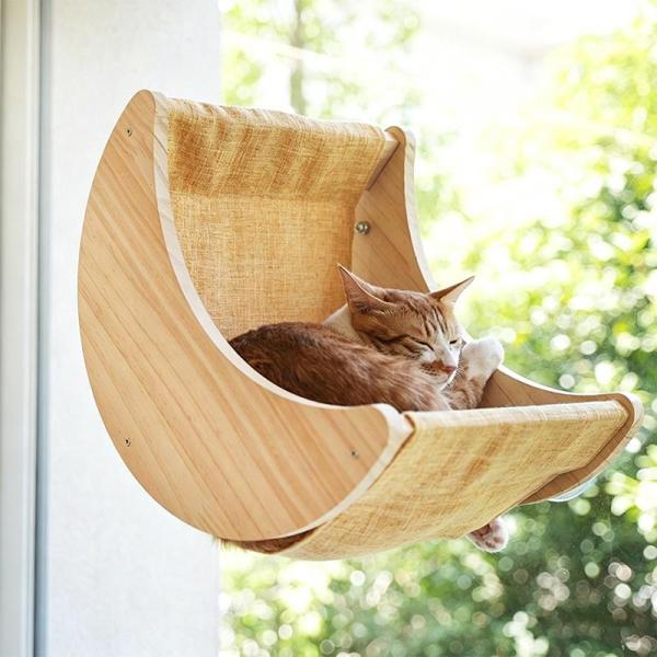 品番N．【ZP-522】猫 窓用ハンモック 強力吸盤固定式 夏用 猫 ハンモック 窓際見晴らし台 大型 耐用 安定 屋内猫窓ベッド 木製 省スペース 組立簡単 月型棚