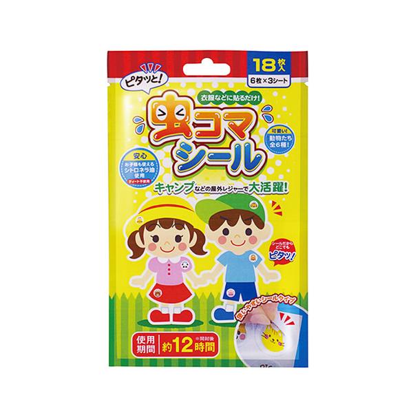 ピタッと貼るだけ！シトロネラ配合で、虫が寄ってくるのを防ぎます。キャンプなどのアウトドアに最適です。商品サイズ・パッケージ：W110mm×H175mm・シールサイズ：直径約28mm