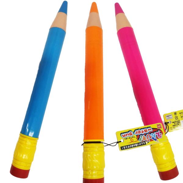 とってもかわいいえんぴつ型の水ピストルです♪ポンプを押すと先端から水が勢いよく飛び出します。■商品サイズ本体サイズ：H約300ｍｍ×直径約30ｍｍ■仕様全3種からランダム×１個（色はお選びいただけません）バケツなどに水をはって吸い上げてご使...