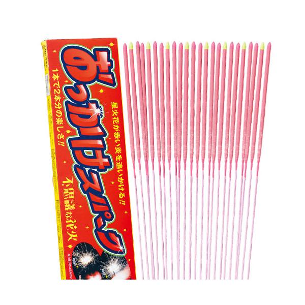 星火花が赤い火花を追いかける面白いスパークです。国内製造。燃焼時間80秒　●商品サイズ 本体：幅7mm×長さ460mm×厚さ7mm（1本あたり）●薬量約6g(1本あたり)●ご注意※商品の注意書きをよくお読みください。※パッケージなどの仕様は...