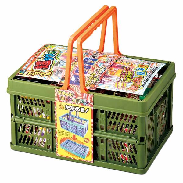 折りたたみ可能なかごにたっぷりの花火を詰め合わせ！手持ち、噴出、打ち上げ花火が入っています。かごは荷物を入れたり収納に使ったり、キャンプやBBQにも活躍！■商品サイズ（パッケージサイズ）W250mm×H450mm×D315mm■薬量約297...