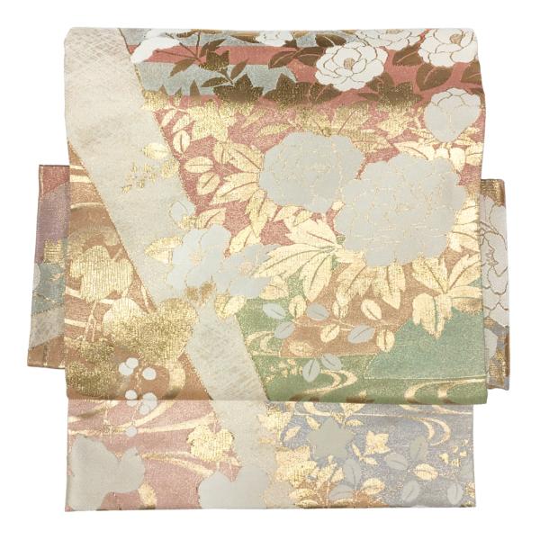 サイズ　お太鼓部分　横約30cm　縦約33cm品質表示　正絹・金属糸　西陣織工業組合証紙番号152※注意※※お太鼓は二重です。一重太鼓ではありません。【在庫処分品】です。長期保管していたため汚れ・シミ・キズ・織り難・染め難・折り皺等があるか...