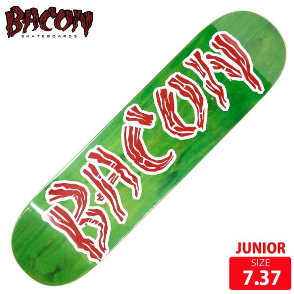BRAND:BACON/ベーコンアメリカ・ポートランド発のデッキブランドMODEL:GRASSFIBER LOGO GREEN■SIZE 7.37長さ 71cm 幅 18.5cm ノーズ 16.5cm テール 15cm ホイルベース 30....