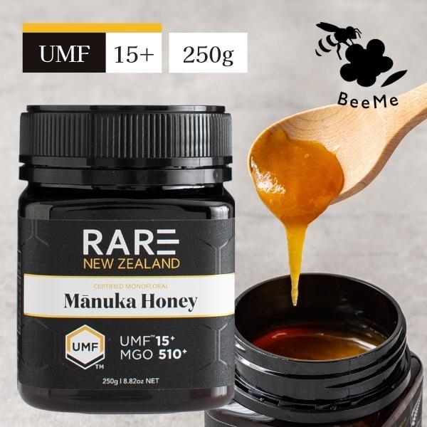 ■商品名：レアNZ UMF15+ 250g世界最高のはちみつ、純度を追求したこだわりのマヌカハニーレアNZのはちみつは、さらっとクセのない上質な甘さが特徴で、甘味が苦手な方にも召し上がっていただきやすいマヌカハニーです。・活性値：UMF15...