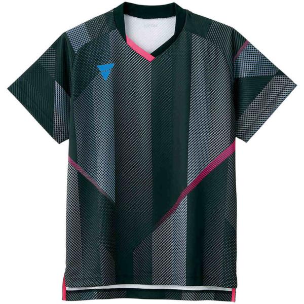 卓球ウェア 半袖シャツ 試合 ユニフォーム スポーツ JTTA公認 トップスコンセプトデザインをデジタル表現し、差し色がアクセントのゲームシャツです。V-GP214（品番：034561）とSet up可能。【機能】吸汗速乾、軽量、伸縮、ソフ...