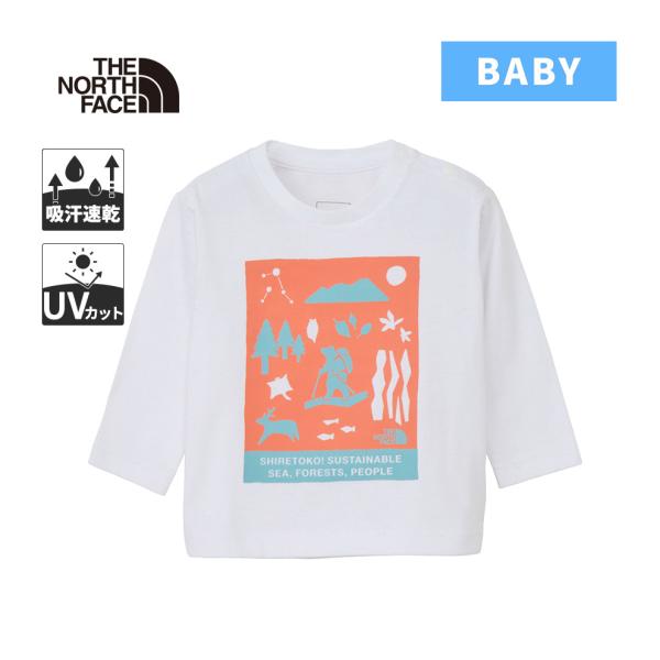 【関連キーワード】THE NORTH FACE ノースフェイス 長袖Tシャツ ロンティー ロンT トップス カジュアル 普段着 UVケア クルーネック 丸首シャツ 左肩ドットボタン仕様 ベビー服