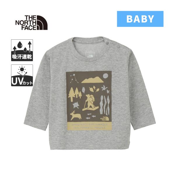 【関連キーワード】THE NORTH FACE ノースフェイス 長袖Tシャツ ロンティー ロンT トップス カジュアル 普段着 UVケア クルーネック 丸首シャツ 左肩ドットボタン仕様 ベビー服
