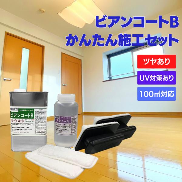 ■セット内容：　・一液常温硬化型ハードコーティング剤『ビアンコートB　ツヤありUV対策あり 2L缶』×1　・希釈用ブタノール　1000mlポリ容器×1本　・施工用推奨モップ（本体）×2個　・施工用推奨モップ（替え布）×2枚　・マニュアル＆施...