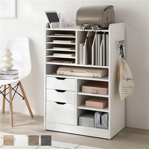 【商品名】 ランドセルラック 約幅64.5×奥行40×高さ100cm ホワイト 引き出し サイドバー フック コンセント 可動棚 隠しキャスター 【ジャンル・特徴】 ランドセル ラック キッズ シェルフ ブックラック 書棚 収納棚 オープン...