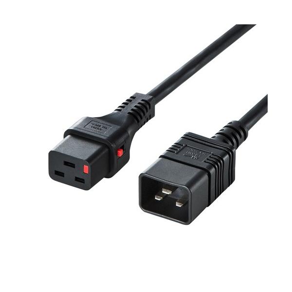 サーバーやUPSなど、C20、C19コネクタに対応した、抜け防止ロック式電源コード。3m。＜関連キーワード＞電源コード,抜け防止,3m,IEC,C20,C19