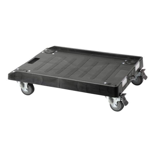 75Lサイズの折りたたみコンテナに最適な樹脂製コンテナドーリー/台車。コンテナを滑らせるように荷台から降ろせる片面オープン仕様。360度自在に動くロック付きキャスターを採用。耐荷重300kg。＜関連キーワード＞CART-FA1175BK コ...