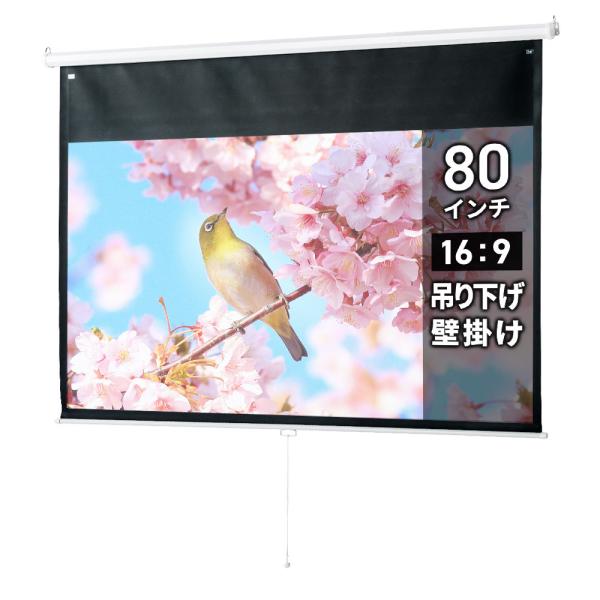 【訳あり新品】※外装パッケージにキズ、汚れがありますが商品は新品です。吊り下げ式でスロー巻き上げタイプのプロジェクタースクリーン。アスペクト比16：9・80型相当。＜関連キーワード＞プロジェクタースクリーン 80インチ 16.9 吊り下げ ...