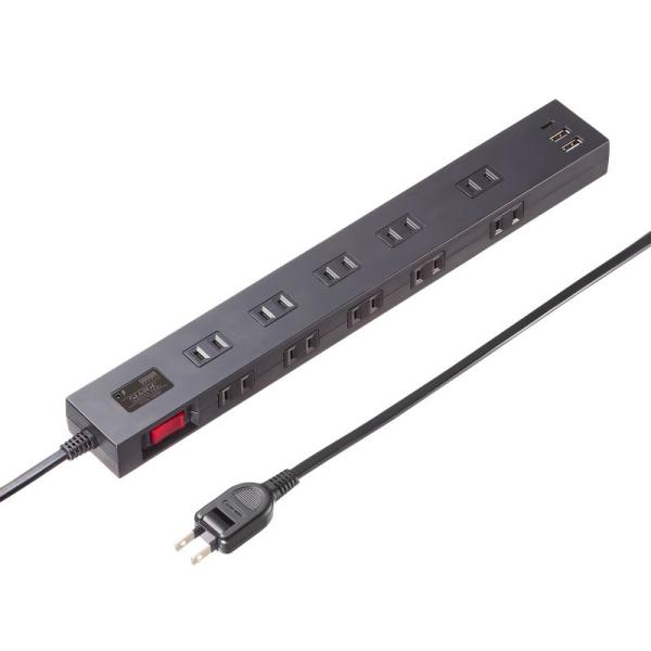 【訳あり新品】※外装パッケージにキズ、汚れがありますが商品は新品です。AC10個口にType-CとUSB-Aの充電機能を持つタップ。マグネット付き、雷ガード、一括集中スイッチ＆ブレーカー付き。ブラック・1m。＜関連キーワード＞電源タップ 1...