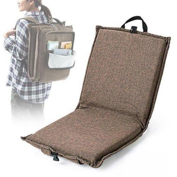 レジャーなどでお座敷スタイルで座れる座椅子です。42段階リクライニングでくつろげます。コンパクトに折りたたんで携帯できるのでアウトドアにおすすめです。便利な小物収納ポケット付き。■サイズ：W410×D490〜850×H490〜70mm■重量...