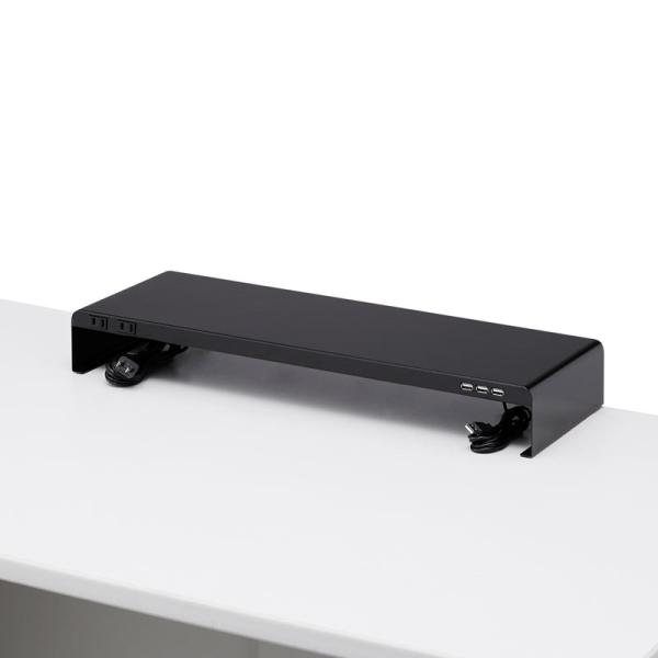 机上でモニター・ディスプレイを載せる事ができ、USBポート・電源付きスチール製のモニター台。＜関連キーワード＞モニター台 EEXP-LC202BKN USB 電源 机上ラック ブラック 充電 スチール 卓上▼詳しい情報は下記をご覧ください。