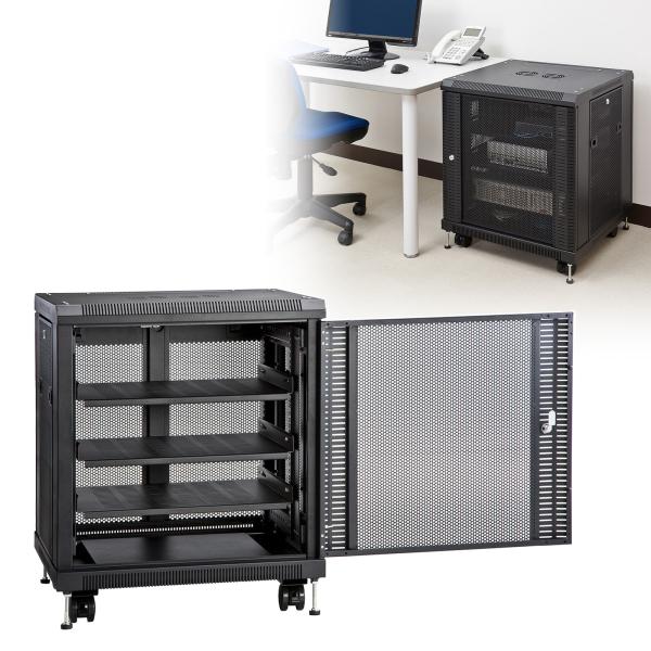 ルーターやNAS、ハブなど小型機器を収納できる、棚板3枚が付属した収納ボックス。メッシュパネルで放熱対策仕様の奥行き60cm、高さ70cmの収納ボックス。＜関連キーワード＞100-SV013 サンワサプライ▼詳しい情報は下記をご覧ください。