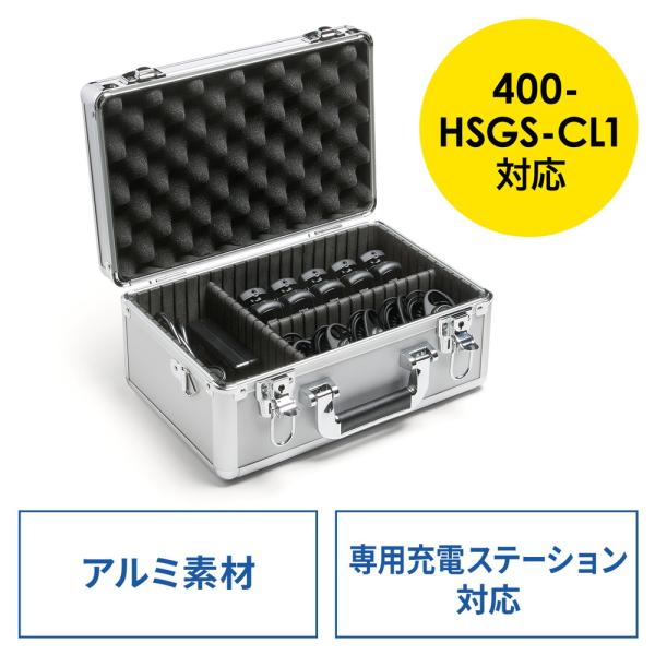 ワイヤレスガイドシステム（EZ4-HSGS001）本体や充電器（EZ4-HSGS-CL1）を収納できるアルミケース。ショルダーベルト付きで持ち運びもしやすく、鍵付きの収納ケース・キャリングケース。＜関連キーワード＞ワイヤレスガイドシステム収...